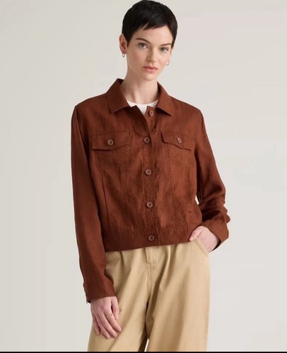BNWT Quince 100% European Linen Women's Jacket Size Medium in Chocolate ...