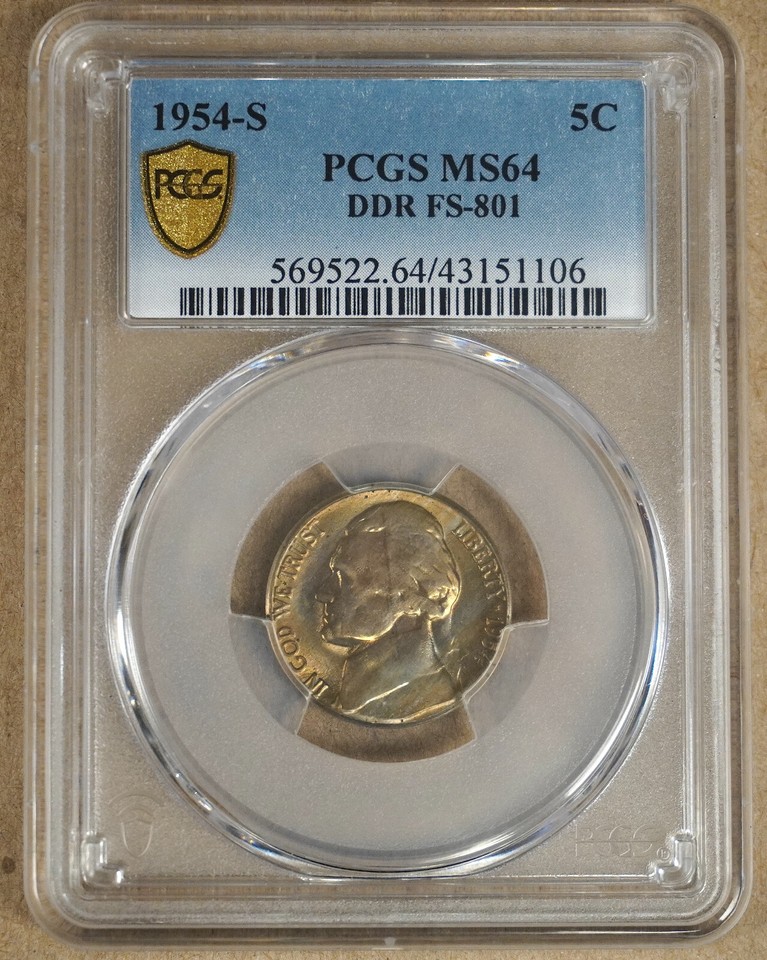 1954-S DDR, FS-801 JEFFERSON NICKEL PCGS MS64 151106 - NICELY TONED | eBay