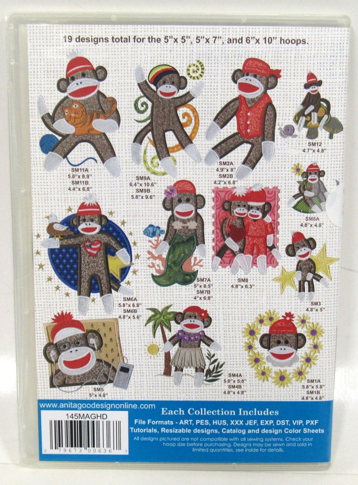 Anita Goodesign Sock Monkeys Mini Collection Embroidery CD 19 Designs 145MAGHD | eBay