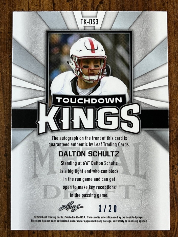 Dalton Schultz 2018 Leaf Metal Draft TD Kings Auto /20 TK-DS3 RC Texans ...