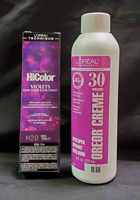 L'Oreal HiColor for Dark Hair/H20 Red Violet 1.74oz with 8oz 30 Volume ...