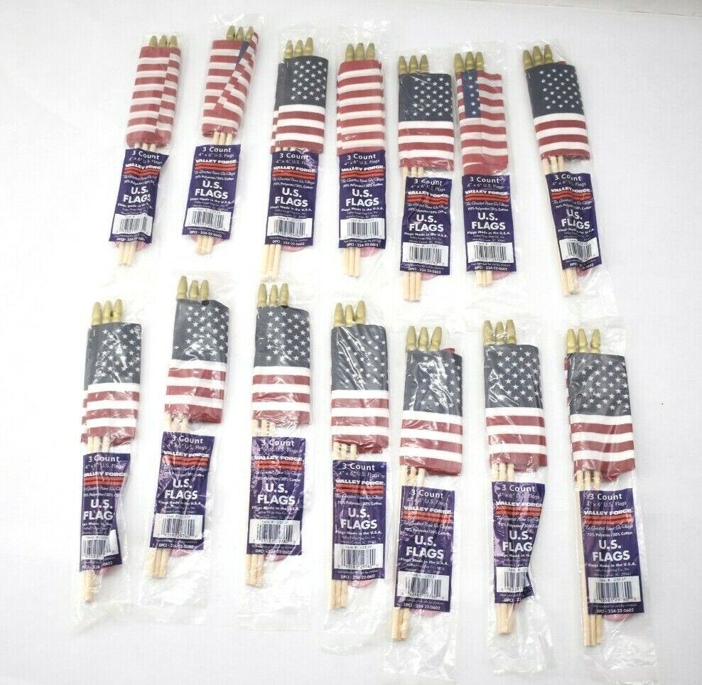 Lot Of 42 Valley Forge Small Handheld Wood Stick American Flags 4" x 6 ...