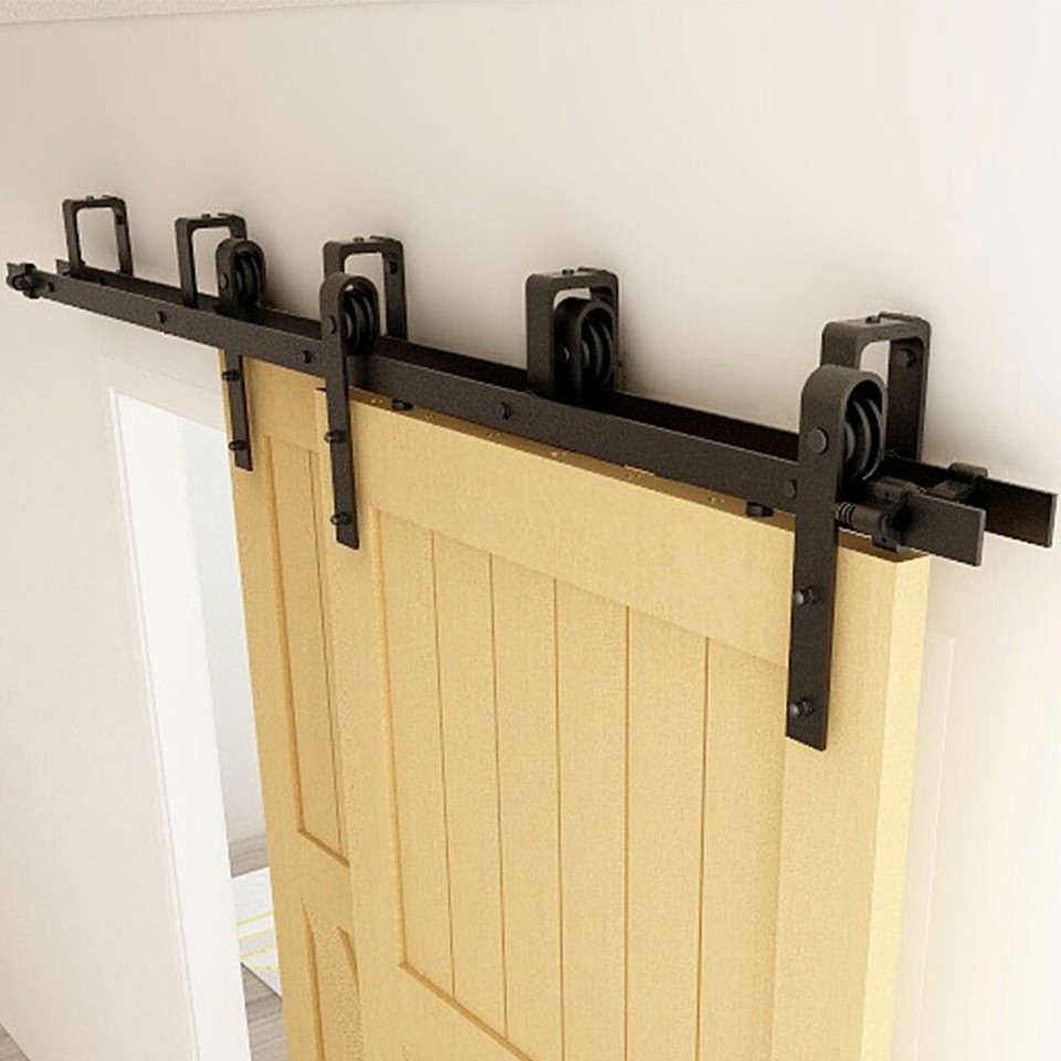 6/6.6/8FT Bypass Sliding Barn Door Hardware Kit Double Door Closet ...