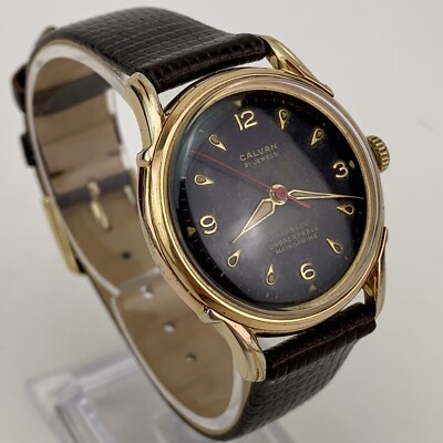 VTG Calvan Men Watch 1940s Fancy Case 21 Jewel Red Sec New Lizard Strap ...