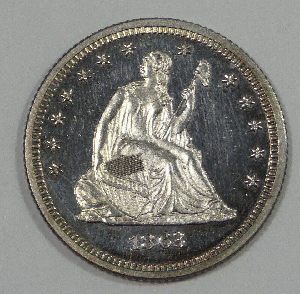 1863 Liberty Seated Quarter PROOF Silver 25c ~ some reverse pitting | eBay