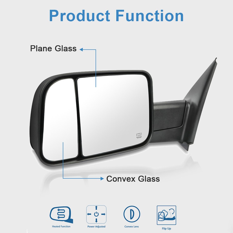 Tow Side View Mirrors For 2002-2008 Dodge Ram Power Heated Driver ...