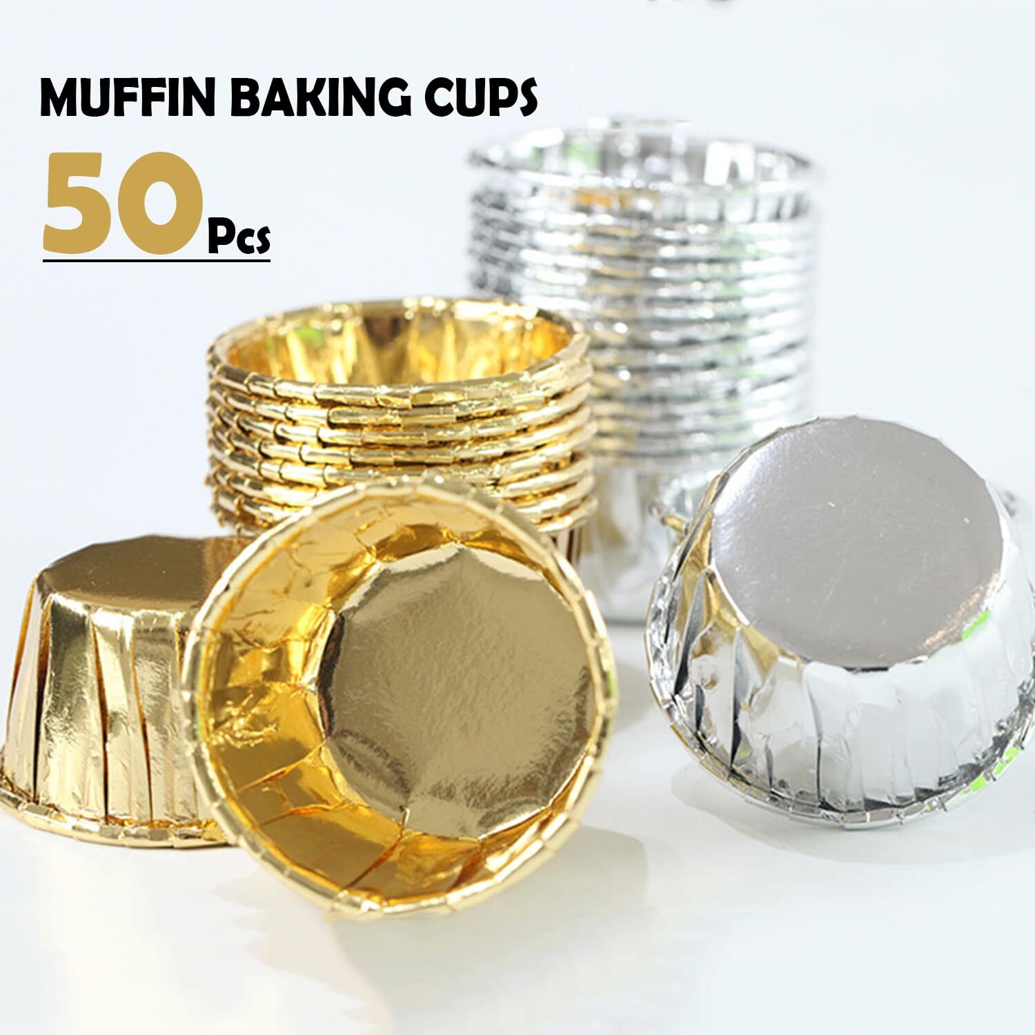 Silver Foil Metallic Paper Baing Cups Muffin Cups Cupcae Liners 50count ...