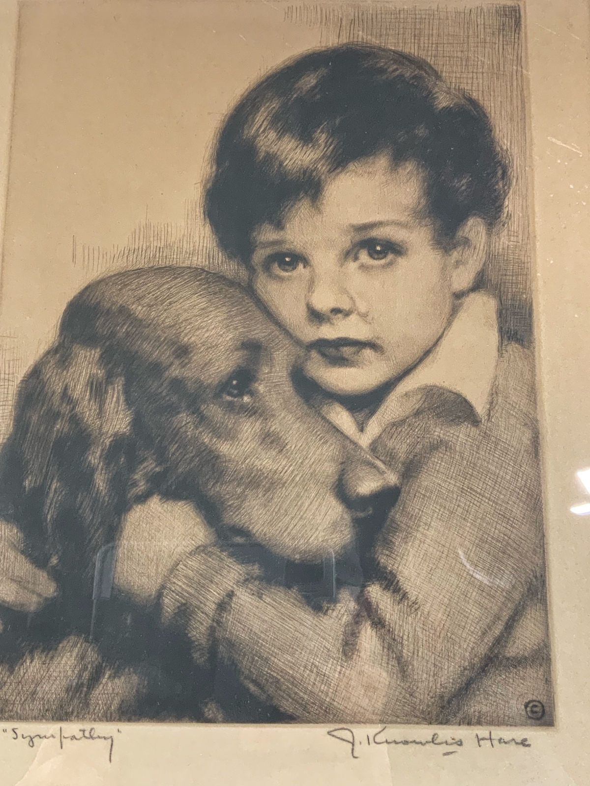 John Knowles Hare drypoint etching Titled sympathy Boy with Dog ...