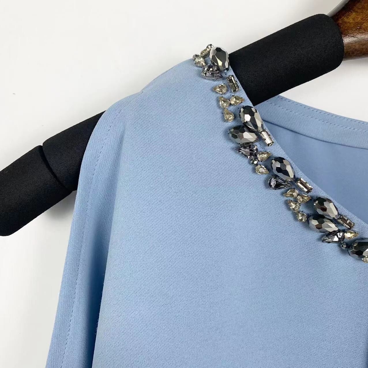 Chico's Black Label Blue Split Shoulder Top 2 3 Embellished Bejeweled ...