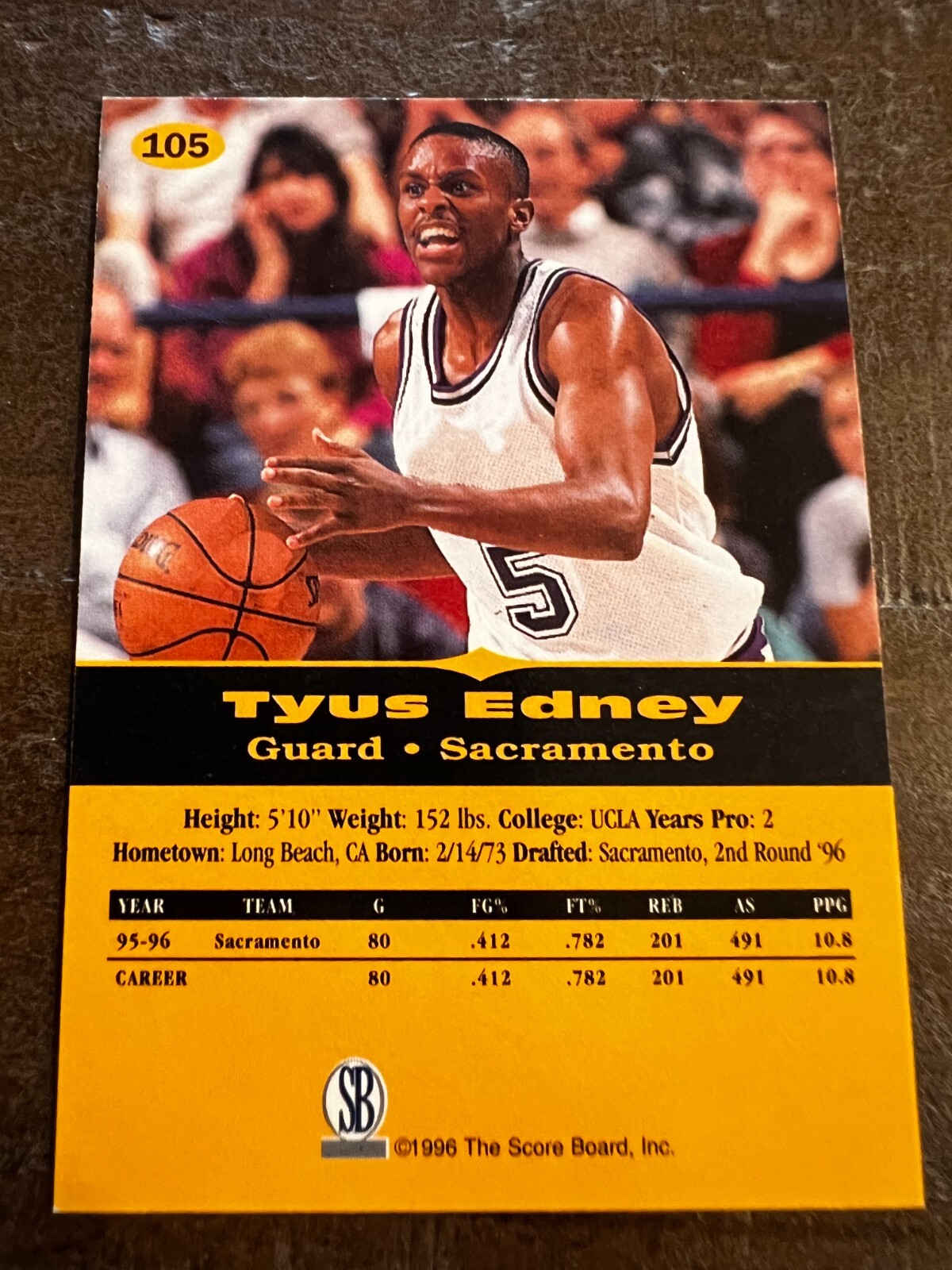 1996 Score Board All Sports Plus NBA Basketball Card #105 Tyus Edney ...