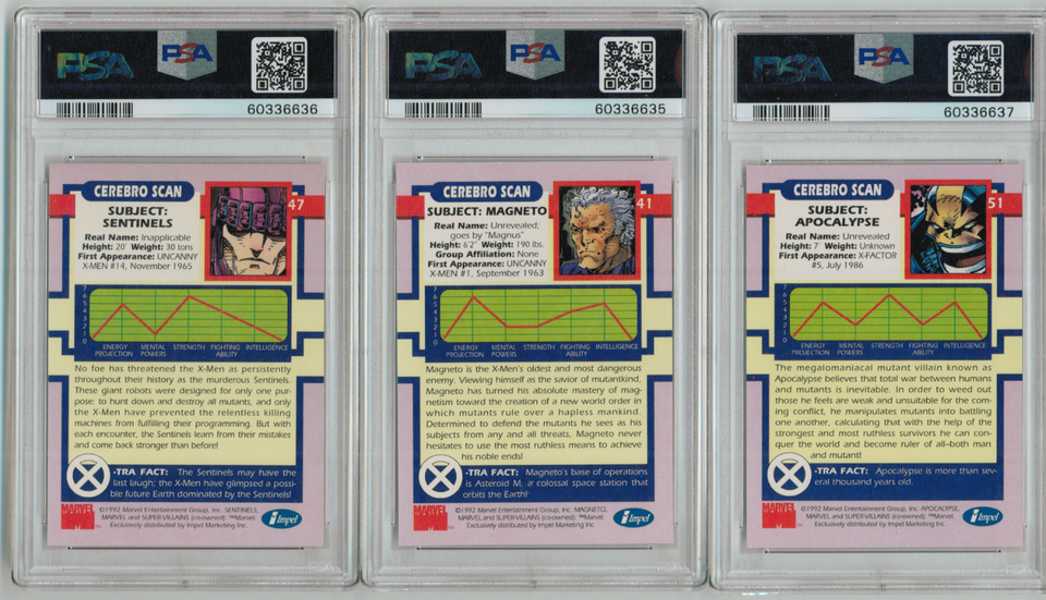 X-MEN VILLIANS PSA 9 IMPEL JIM LEE 3-CARD SET: APOCALYPSE, MAGNETO ...