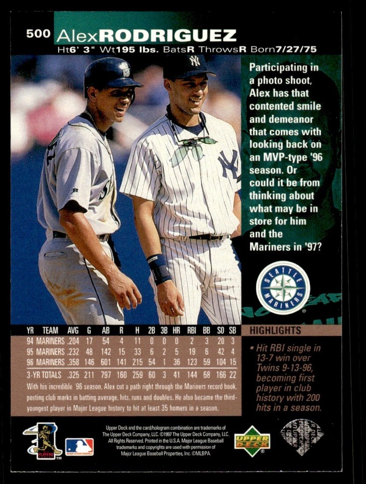 1997 Upper Deck Baseball Alex Rodriguez Seattle Mariners #500 NM | eBay