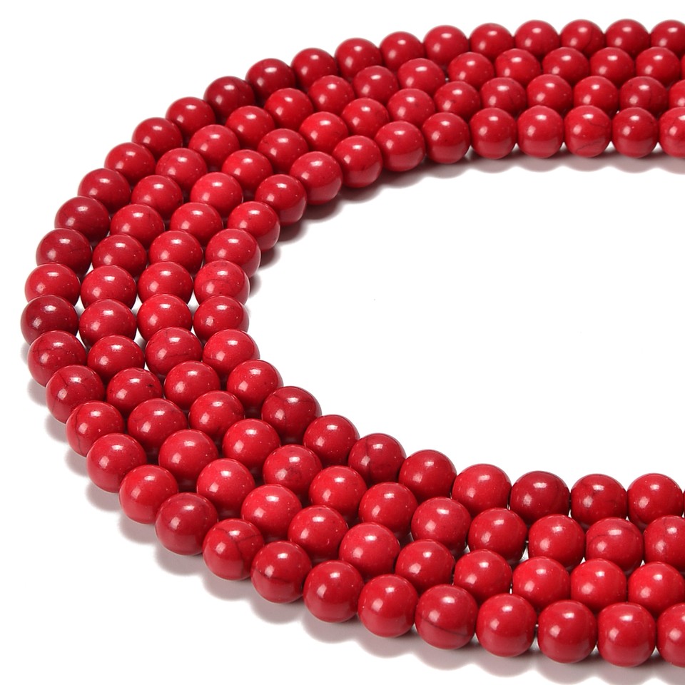 Coral Red Howlite Turquoise Smooth Round Beads Size 6mm 8mm 10mm 15.5 ...