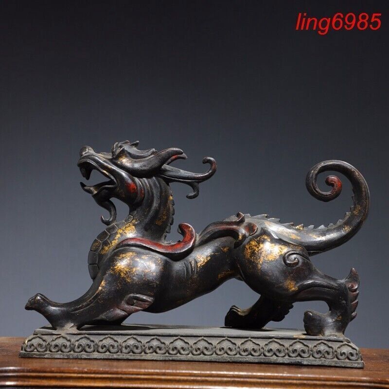 China bronze gilt fengshui wealth kylin Kirin Chi-Lin Kilin Qilin beast ...