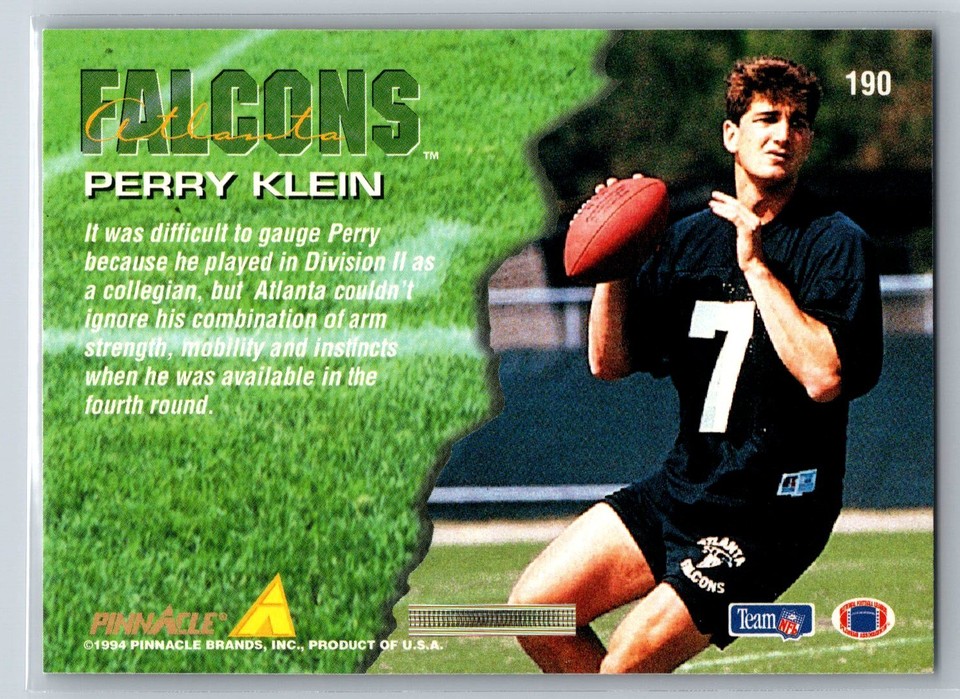 1994 Pinnacle Perry Klein Rookie Atlanta Falcons RC #190 | eBay