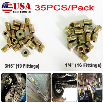 Brake Line Fittings Assortment For 3/16" and 1/4" Tube Fitting Kit Nuts ...