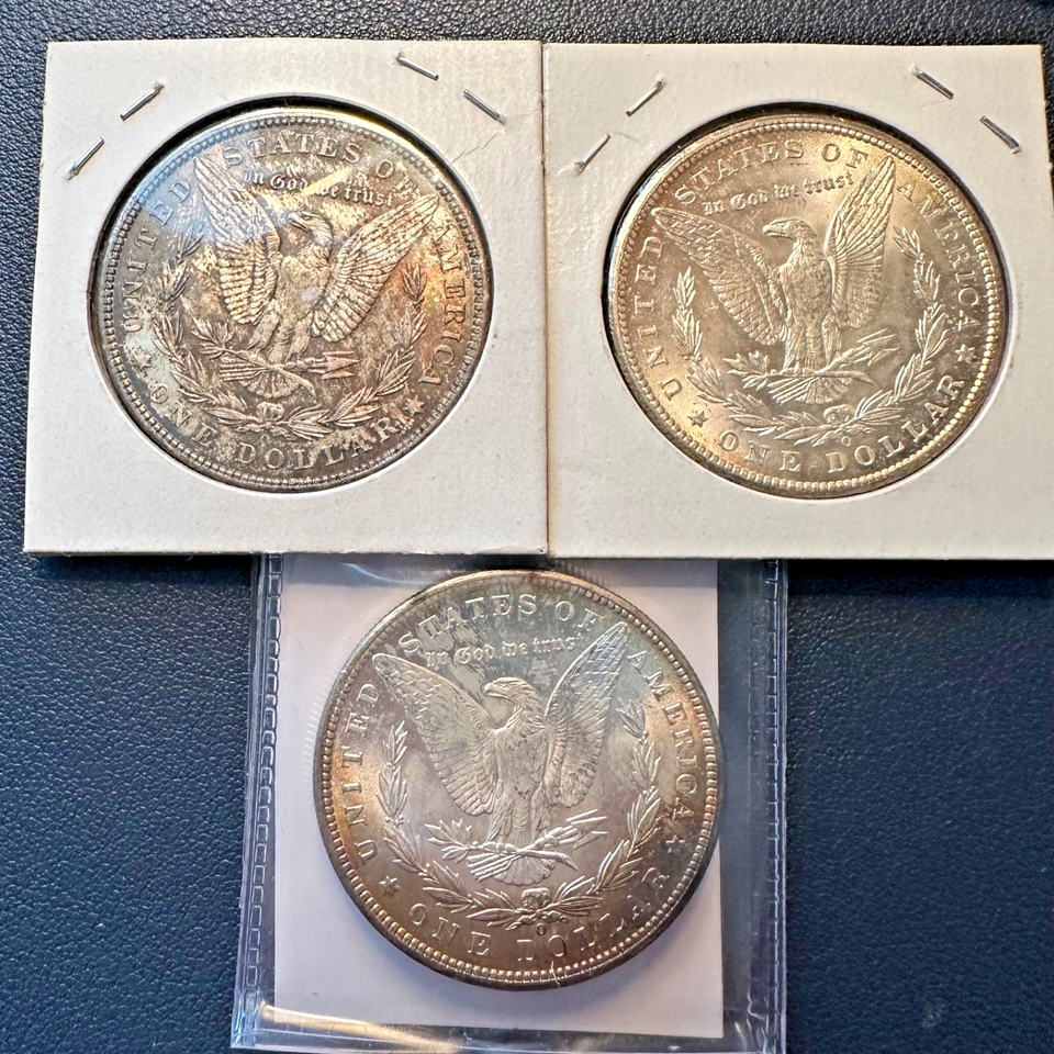 Lot of 3 AU/UNC Toned Morgan Silver Dollars 1899o (2), 1904o Starts ...