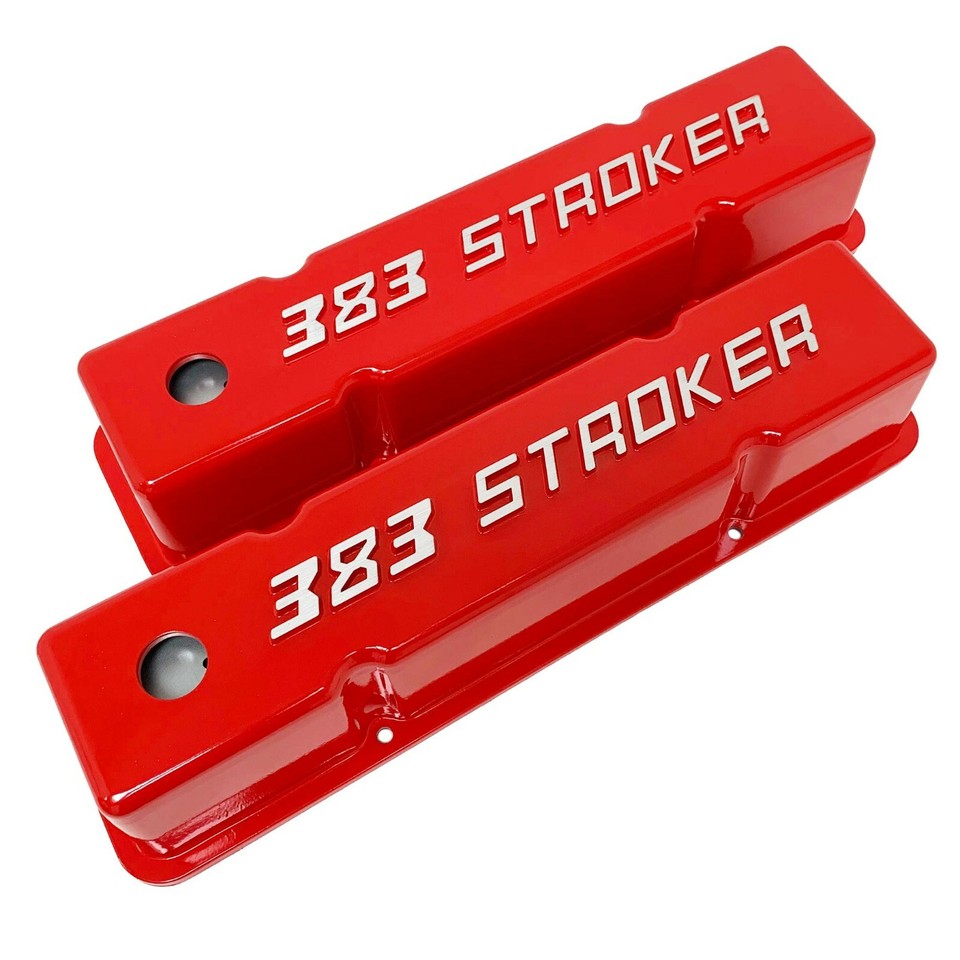 Chevy 383 Stroker SBC Tall Raised Logo Valve Covers Red | Ansen USA ...