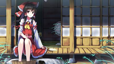 Anime girls hakurei reimu miko touhou sitting dark hair Playmat Game ...