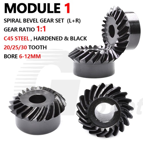 Module 1 Spiral Bevel Gear Set C45 Steel 1:1 Pairing 20 25 30 Tooth ...