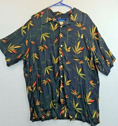 TropiCool Mens XL Black Floral Aloha Short Sleeve Button Front Shirt | eBay