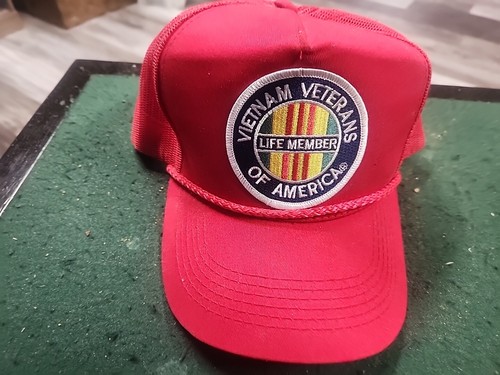 Vietnam Veteran Life Member Hat Cap Adjustable Strap Back Red With ...