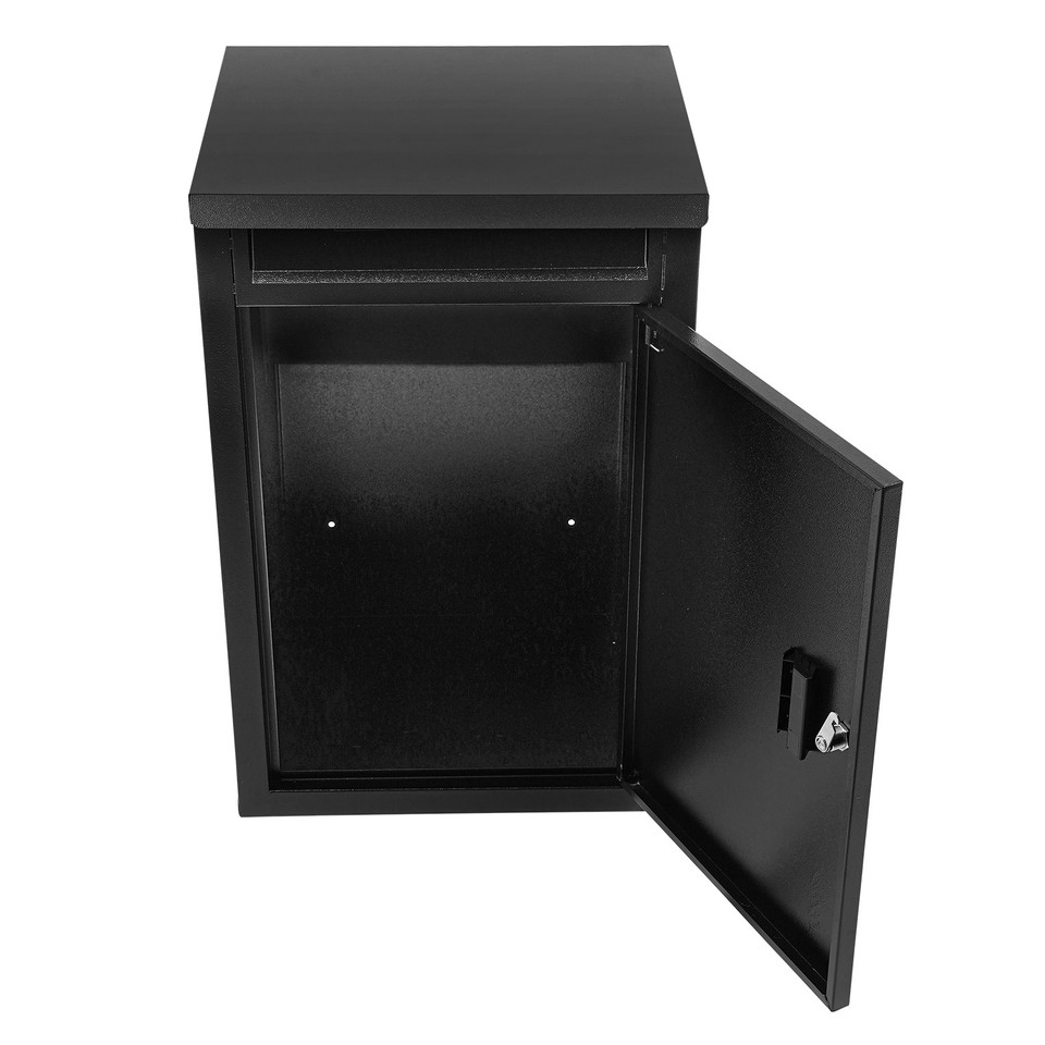 Black Delivery Box Wall-Mounted Parcel Drop Box Mail Box with Key Lock ...