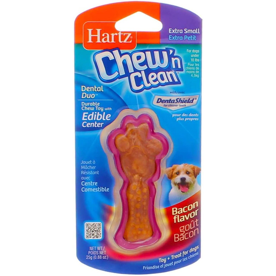 Hartz Chew N Clean Dental Duo Dog Chew Toy, XS, Bacon (9-Pack) | eBay