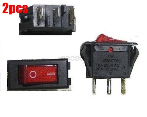 2Pcs Rocker Switch 3-Pin 250V16A 125V20A On-Off High Current Red Light ...