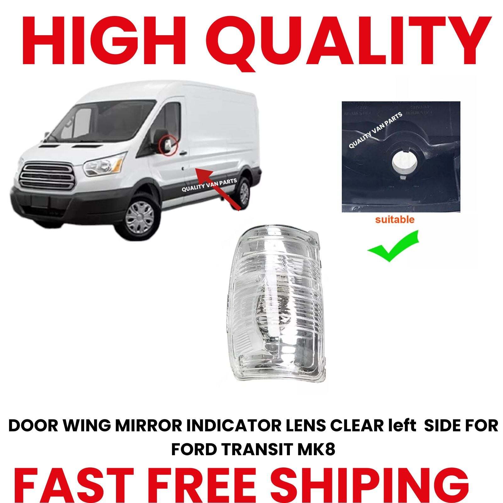WING MIRROR INDICATOR LENS CLEAR LEFT SIDE PASSENGER FOR FORD TRANSIT ...