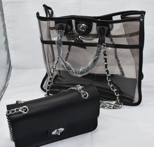 Large Clear Tote Bag PVC Top Handle Shoulder Bag 2 Pc Set With Turn ...