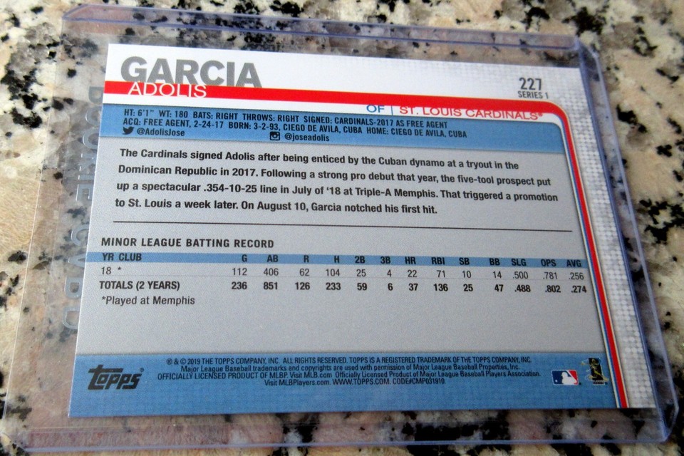 ADOLIS GARCIA 2019 Topps Rookie Card RC Logo Rangers MVP WS Champs ...