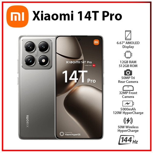 (New) Xiaomi 14T Pro 5G 12GB+512GB GREY Dual SIM Unlocked Android Cell ...