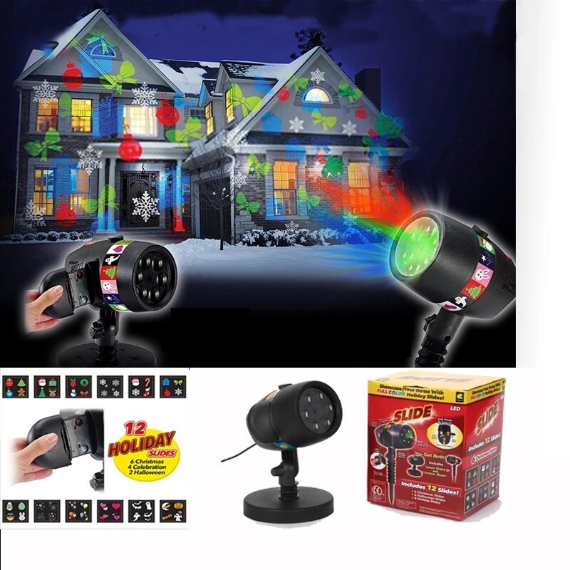 🌟12 Pattern Christmas Halloween Star Shower Slide Show Laser Projector ...