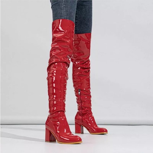 Bottes Femme Au Dessus Du Genou Rouge Brillant 7,5 Cm En Cuir ...