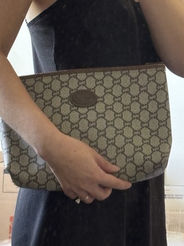 Auth GUCCI GG Plus Monogram Supreme Clutch Pouch Bag PVC Leather Brown | eBay