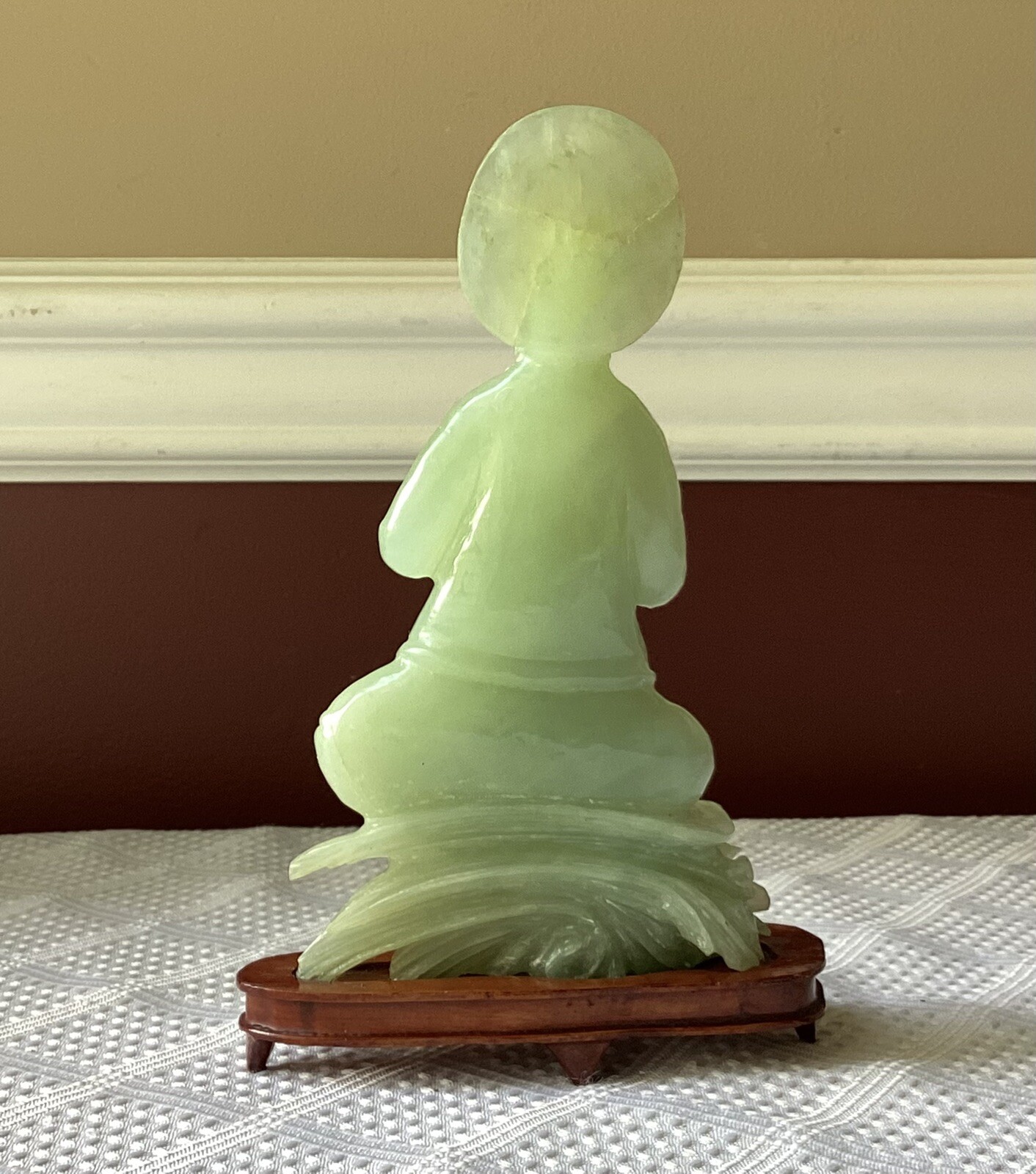Vintage Chinese Jade Buddha Figurine on Wooden Base, 7 5/8" Tall | eBay