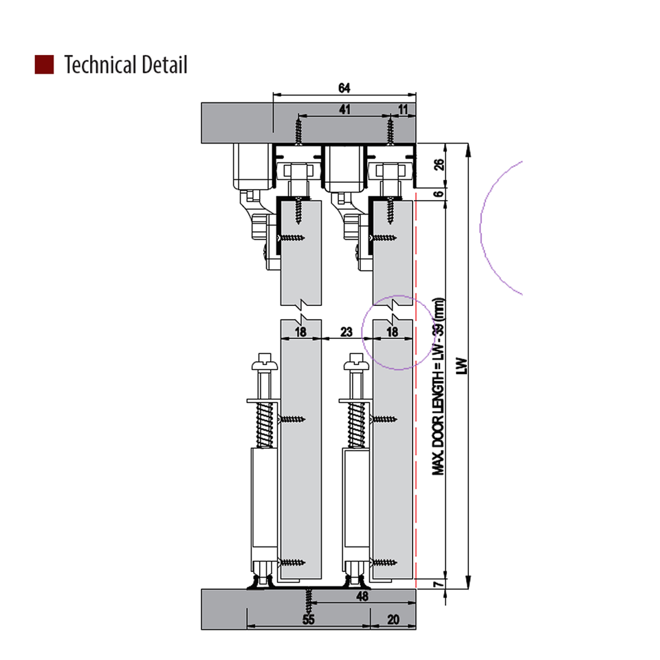 1500mm Sliding Wardrobe Door Track System Kit 75kg Per Door Rail For 2 ...