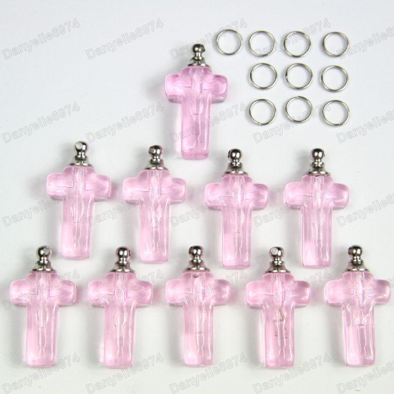 SCREW perfume GLASS VIALS crucifix CROSS BOTTLE vial PENDANT crystal ...