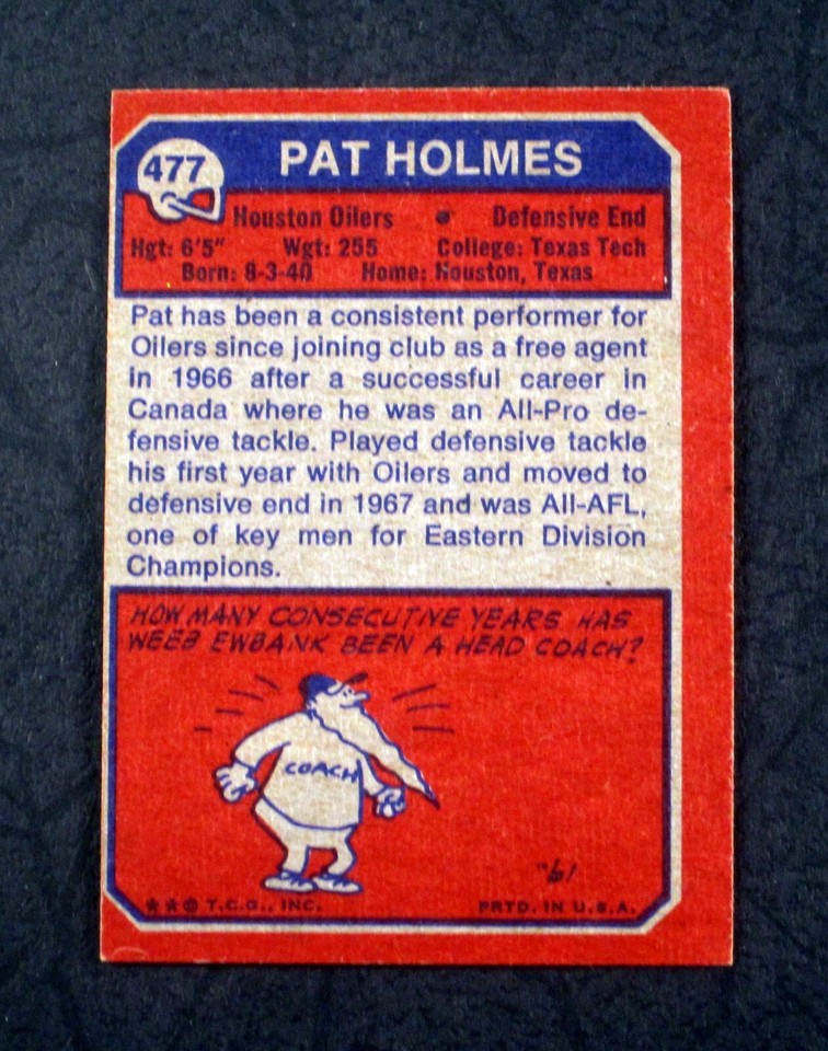 1973 TOPPS SET BREAK #477 PAT HOLMES Houston Oilers EX | eBay