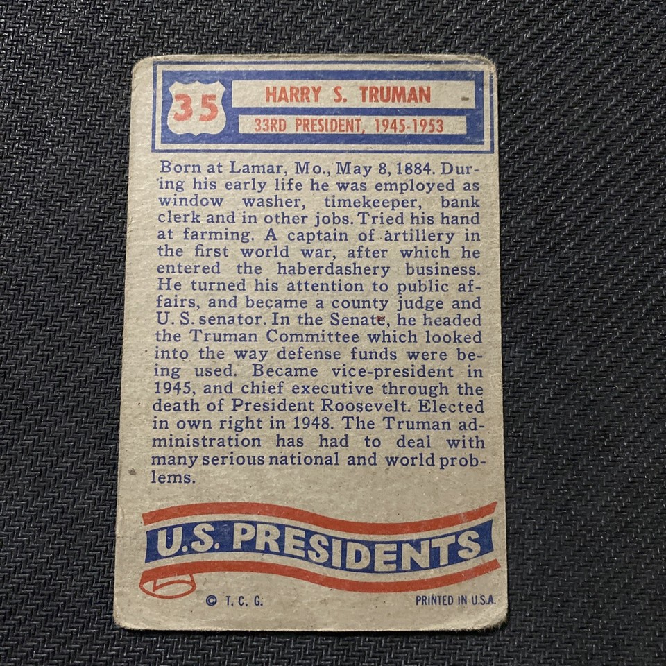 1956 Topps U.S. Presidents #35 Harry S. Truman | eBay
