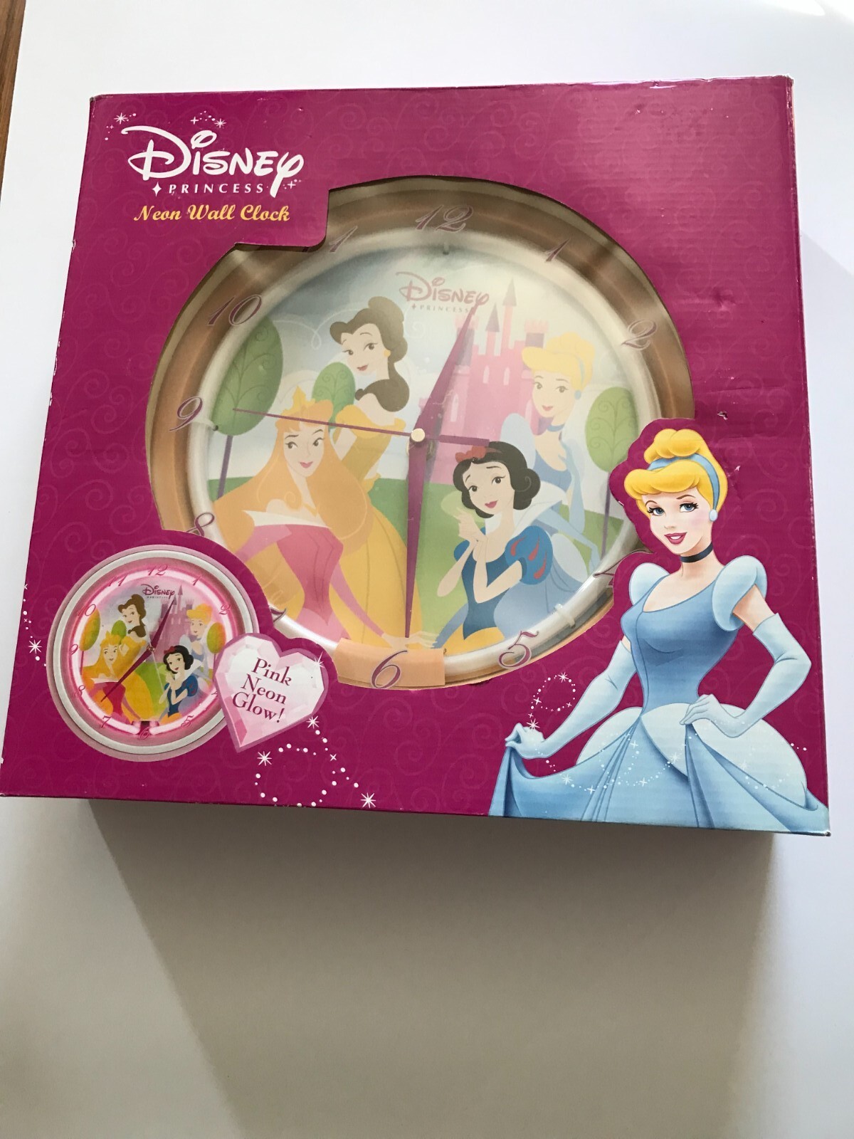 2005 Modle #498440 Disney Princess Pink Glow Neon Wall Clock New In Box ...