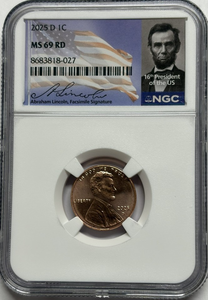 2025 D Lincoln Shield Cent Penny NGC MS69 RD Signature Portrait Label ...