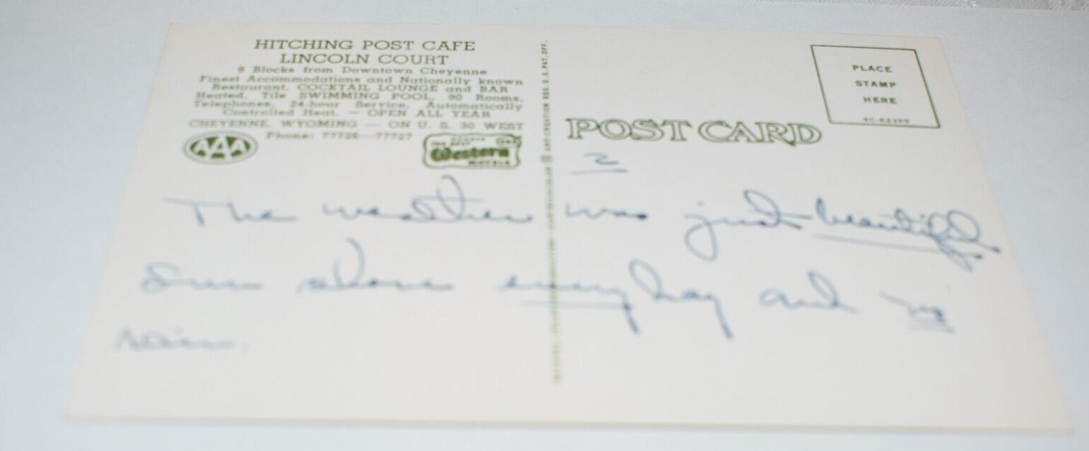 Hitching Post Cafe Lincoln Court Cheyenne Wyoming Advertising Postcard ...