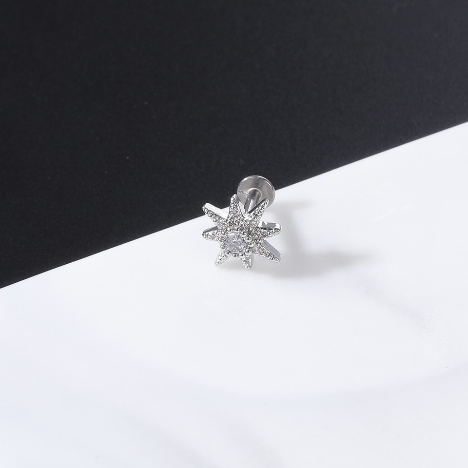 1 Pc CZ Crystal Labret Lip Piercing 16G Lip Stud Ear Tragus Helix Conch ...