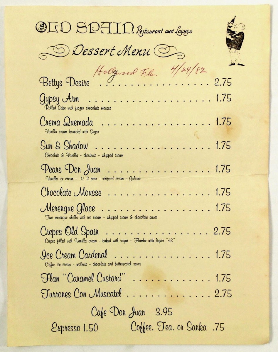 Menu Dessert Spagnolo