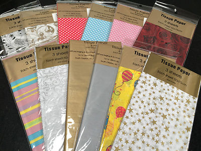 Fancy tissue paper large size 50x75 cm 3 sheets gift wrap 12 prints New ...