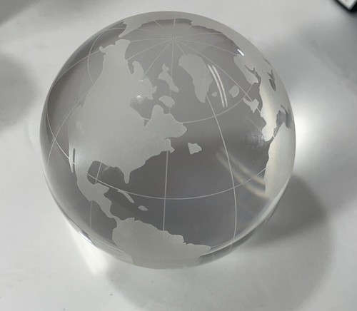 Oleg Cassini 3” Earth Global Map Crystal Glass Clear Paperweight Etched ...