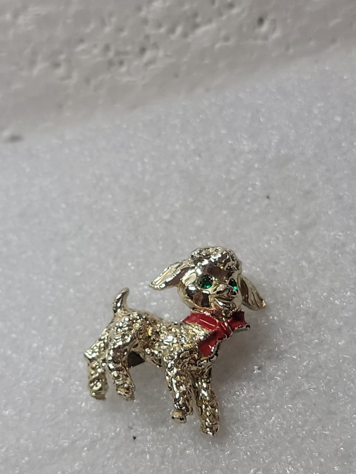 Vintage Little Lamb Scatter Pin Green Rhinestone Eyes… - Gem