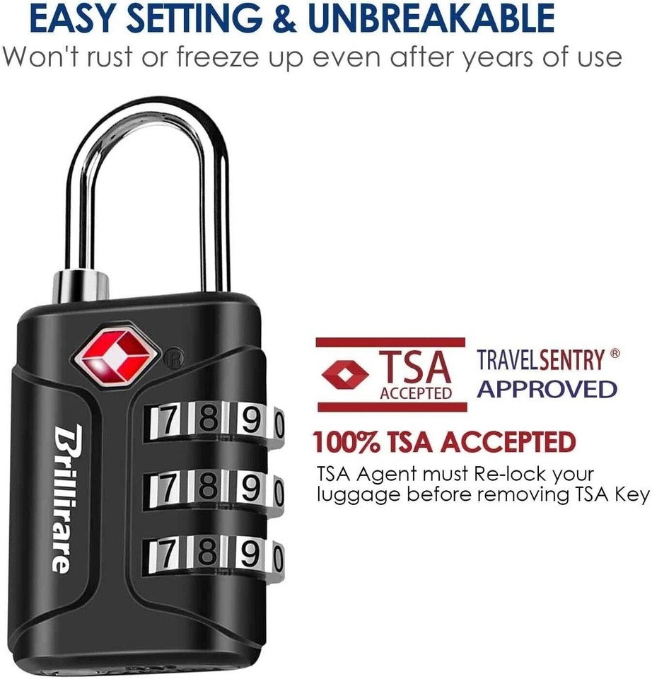 4 Pack TSA Approved Luggage Locks, Combination Travel Padlock, 3-Digit ...